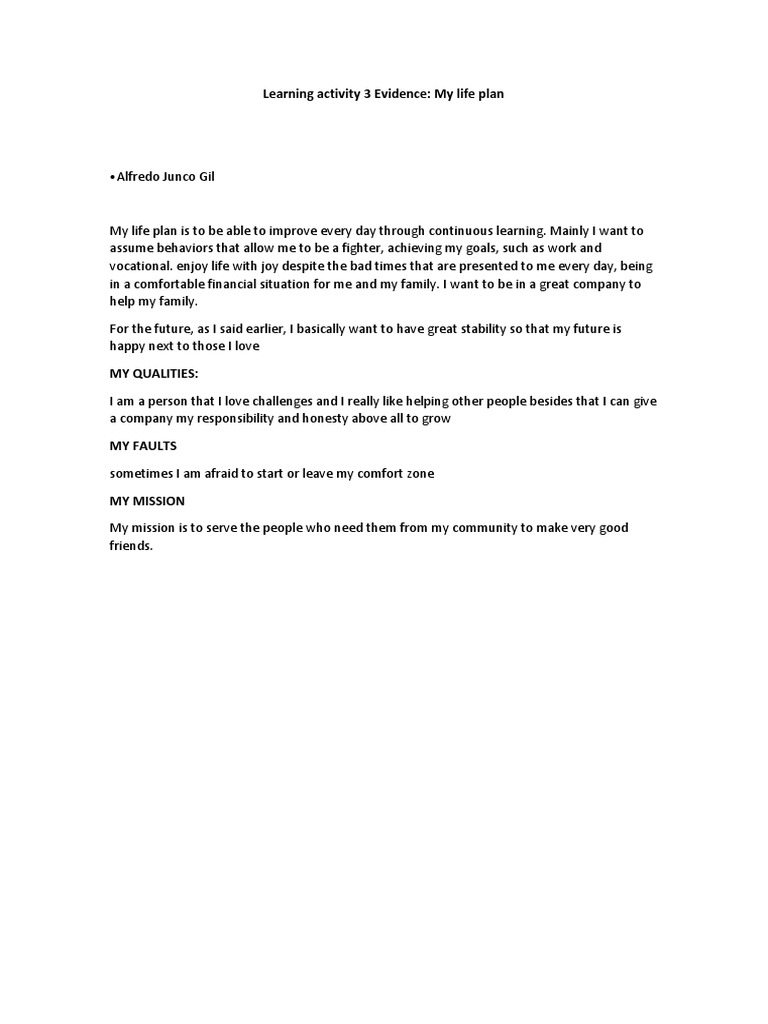 My Life Plan: Goals and Values | PDF