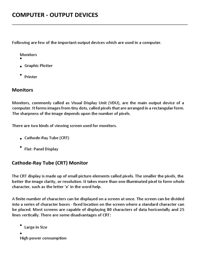 Computer Output Devices | PDF | Computer Monitor | Printer (Computing)
