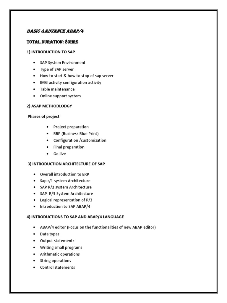 Abap-Basic & Advance Syllabus | PDF | Method (Computer Programming) | Object Oriented Programming