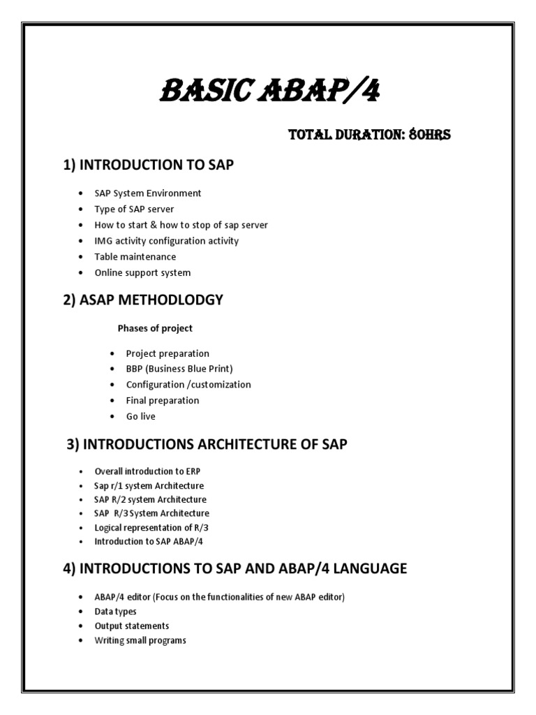 Abap-Basic Syllabus | PDF | Computer Programming | Software