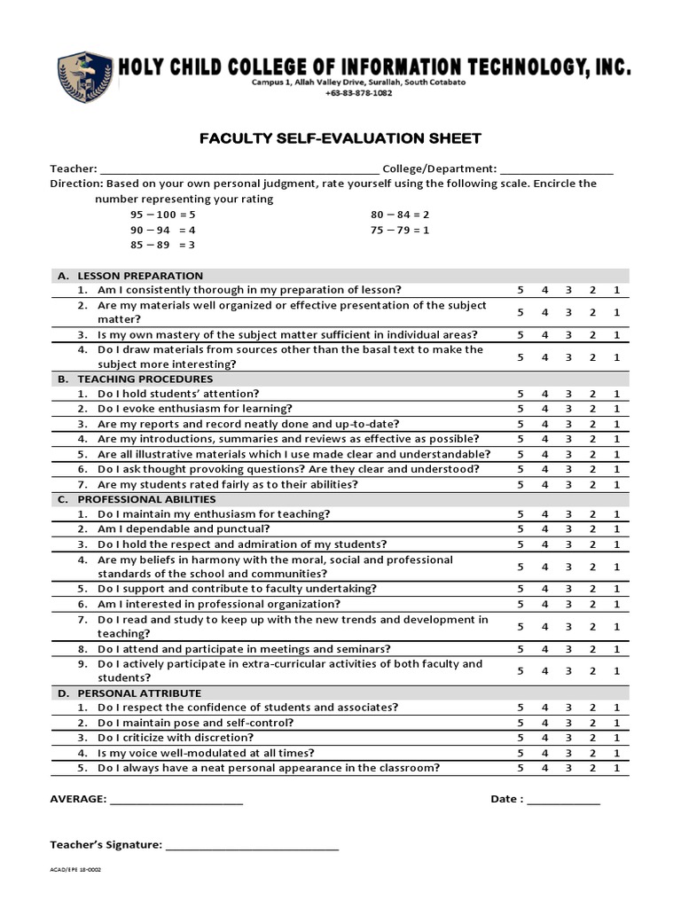 Self Evaluation Form | PDF | Education Theory | Teaching