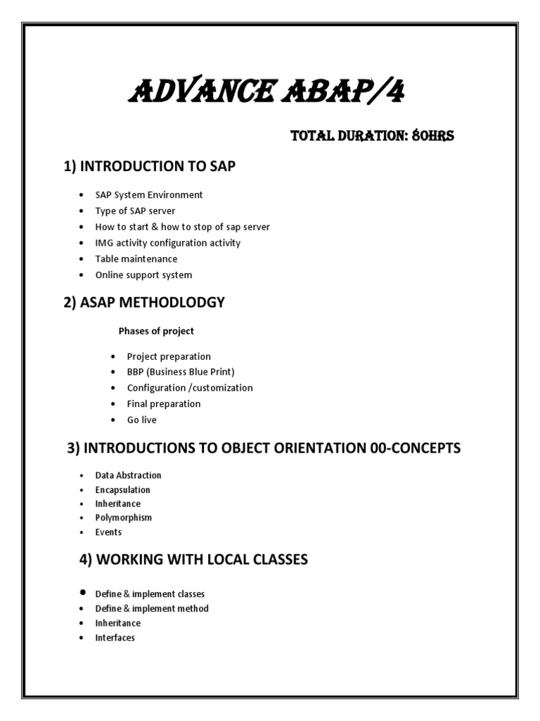 Advanced ABAP/4 Training Guide | PDF | Class (Computer Programming) | Object Oriented Programming