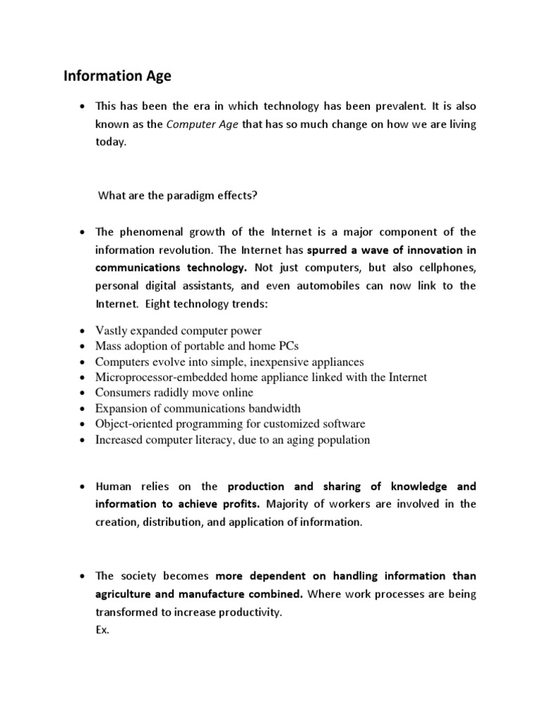 Information Age: Communications Technology. Not Just Computers, But ...