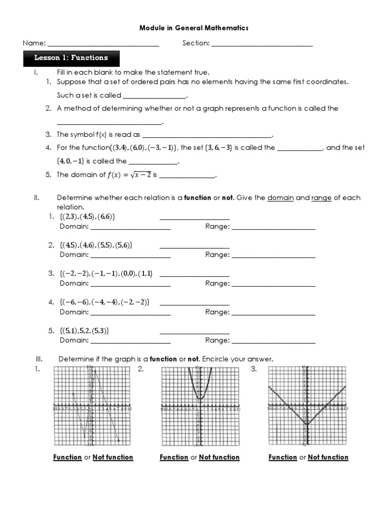 Lesson 1 Functions Module In General Mathematics Pdf Function Mathematics Mathematical