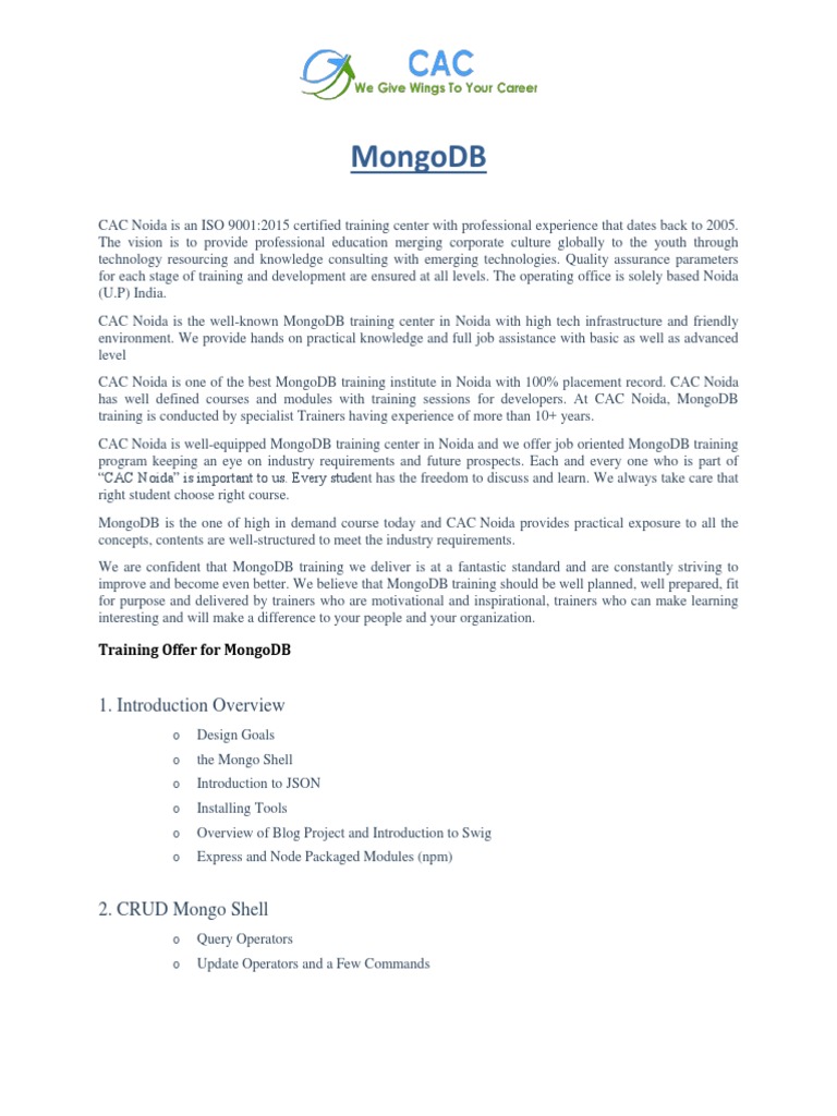 Mongodb: 1. Introduction Overview | PDF | Mongo Db | Learning