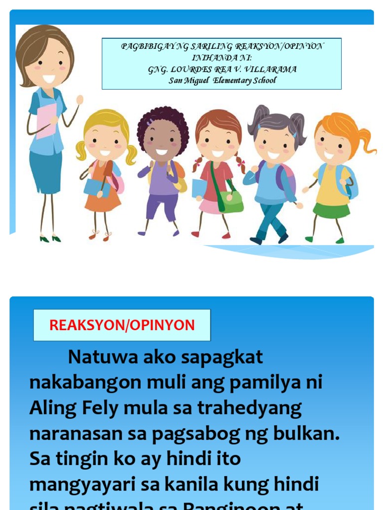 Pagbibigay Ng Opinyon At Reaksyon Worksheets
