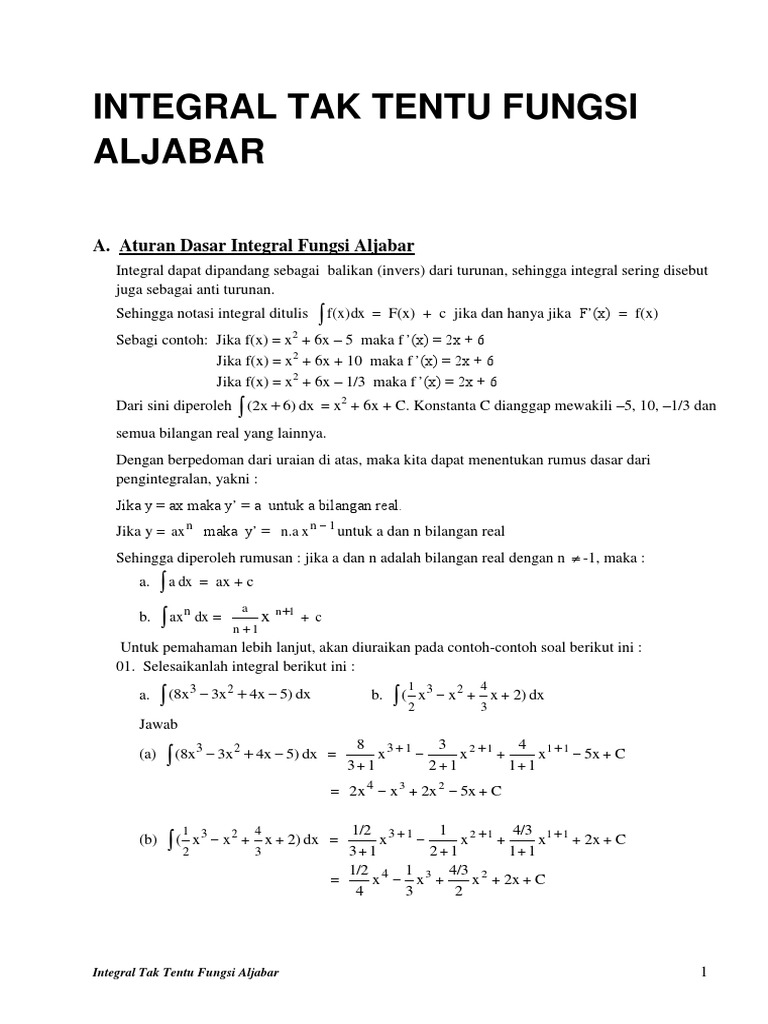 01-Aturan Dasar Integral Fungsi Aljabar PDF | PDF