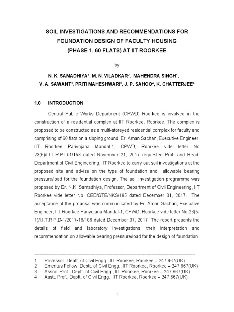 Soil Investigation Report for Foundation Design of Faculty Housing Complex (Phase 1, 60 Flats ...