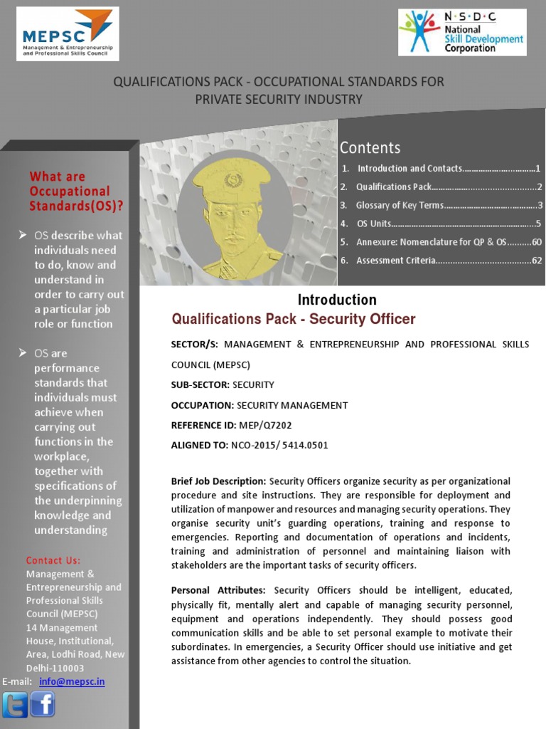 Qualifications Pack for Security Officer | PDF | Security Guard ...