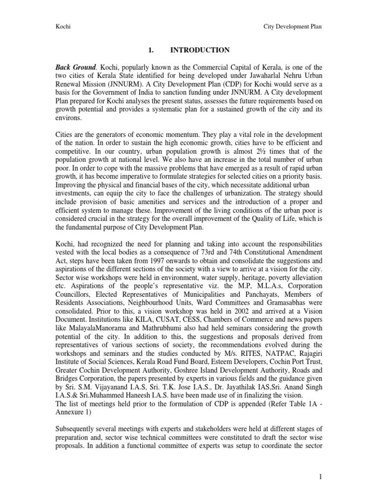 Kochi City Development Plan-Introduction | PDF | Urban Area | Kerala