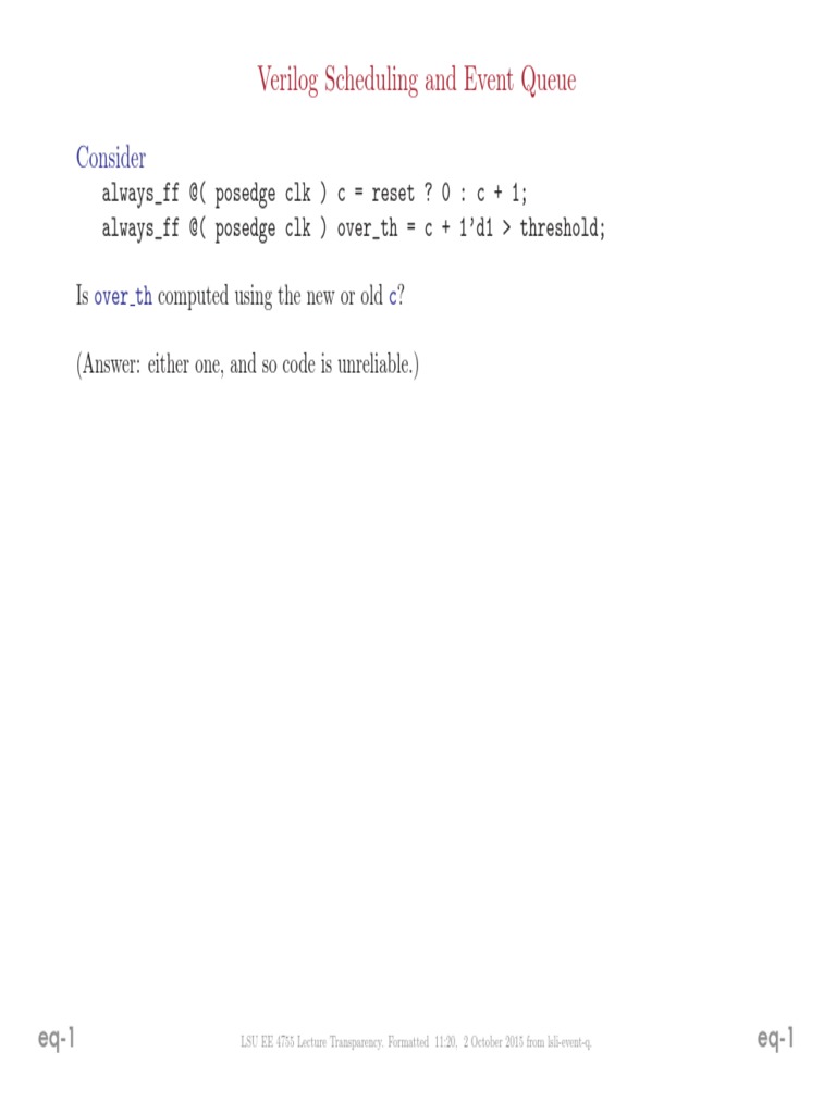 Verilog Scheduling And Event Queue Consider Pdf Software Computer Engineering 