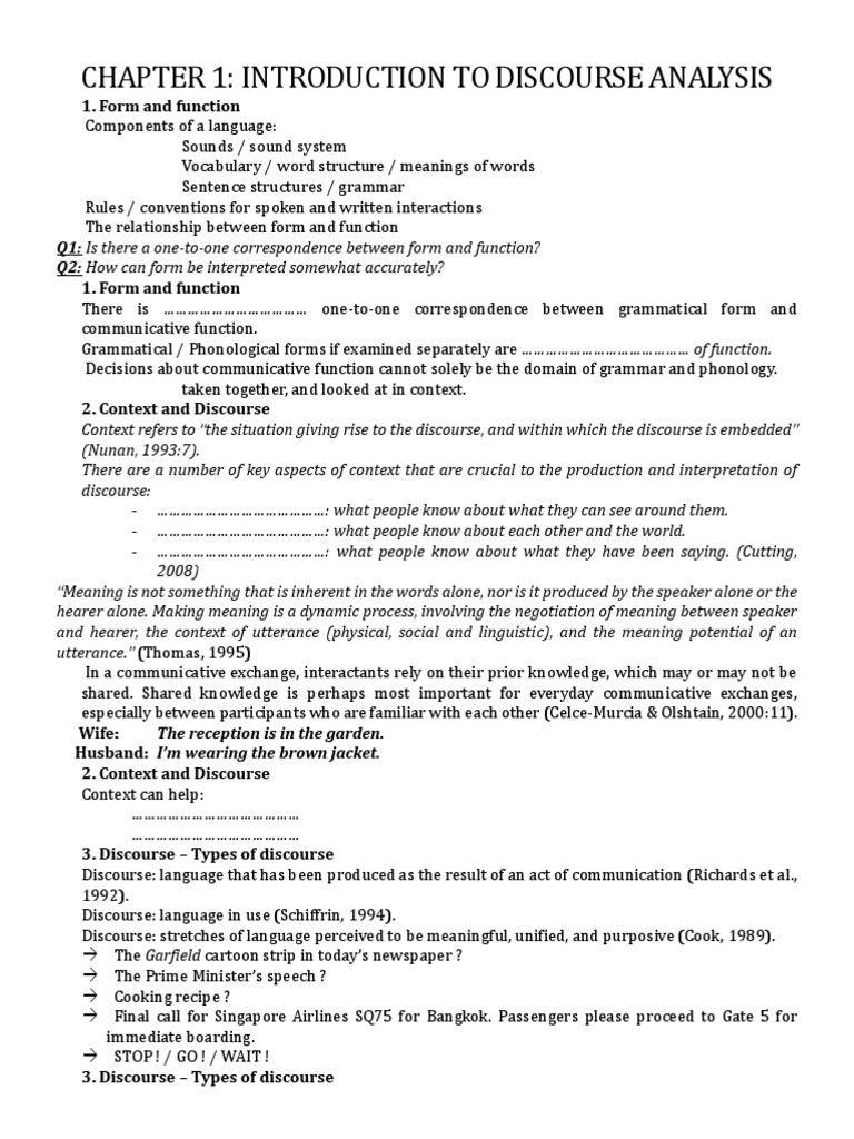 Chapter 1: Introduction To Discourse Analysis: 1. Form and Function | PDF | Discourse | Linguistics
