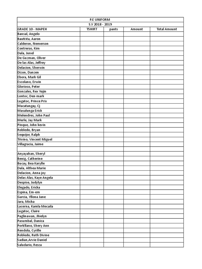 Attendance Sheet 2018-2019 | PDF