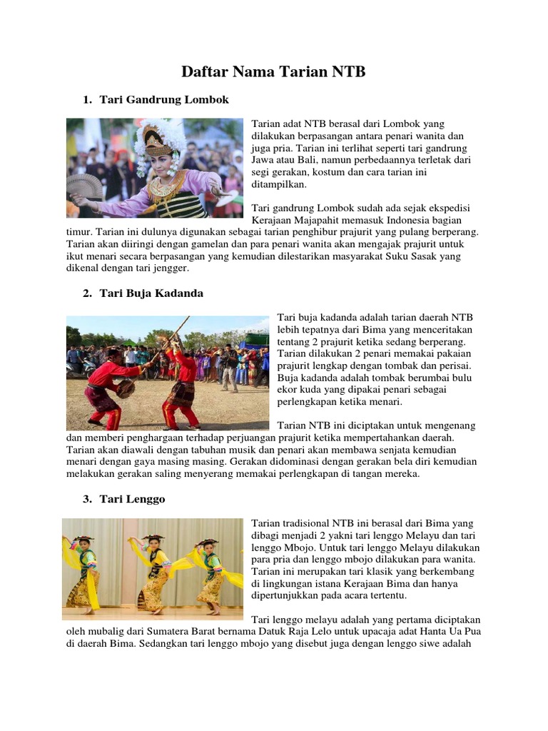 Daftar Nama Tarian NTB | PDF