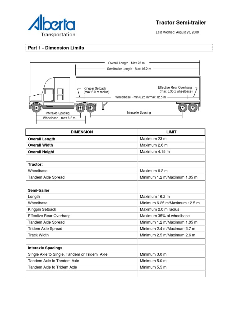 Tractor Semi-trailer Dimension and Weight Limits | PDF | Semi Trailer ...
