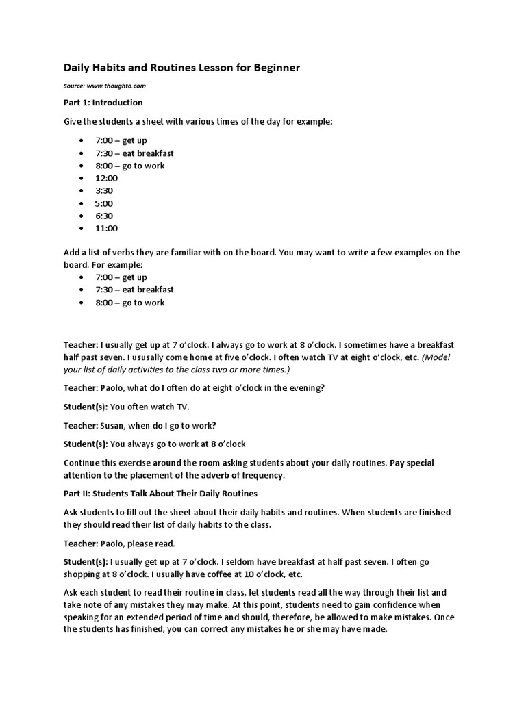 Daily Habits and Routines Lesson For Beginner: Your List of Daily ...