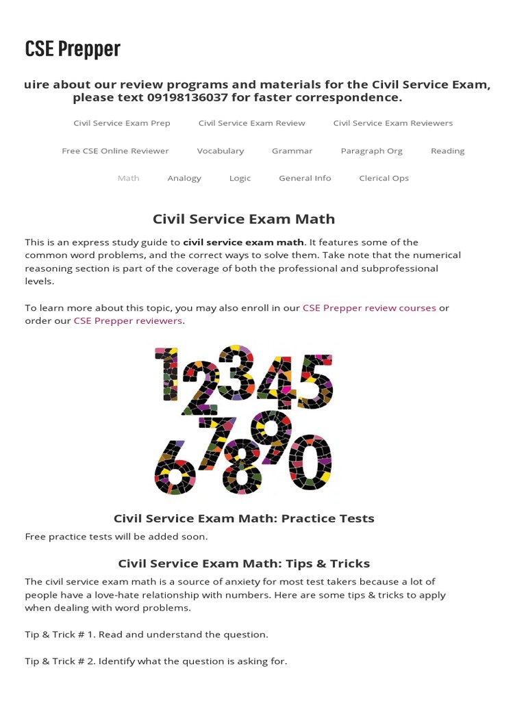 Civil Service Exam Math - CSE Prepper | PDF | Test (Assessment) | Mean
