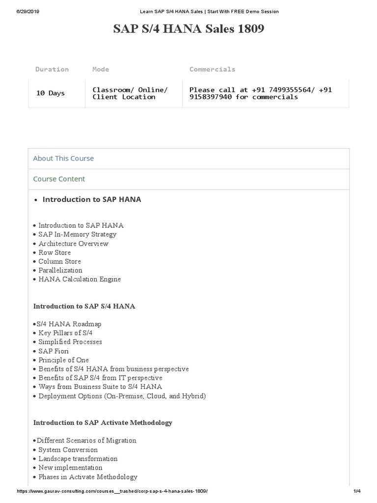 Learn SAP S - 4 HANA Sales - Start With FREE Demo Session | PDF ...