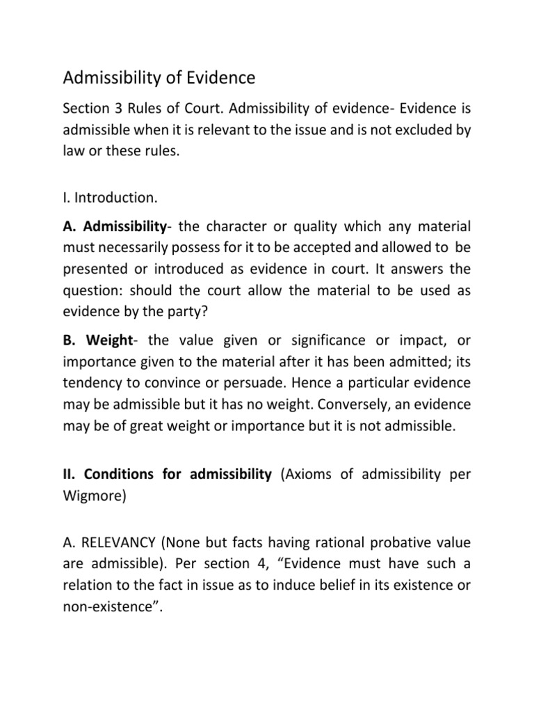 Admissibility of Evidence | PDF | Relevance (Law) | Exclusionary Rule
