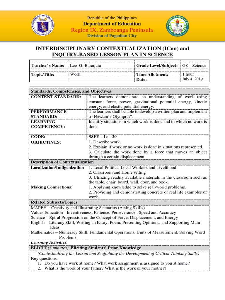 Interdisciplinary Contextualization (Icon) and Inquiry-Based Lesson ...