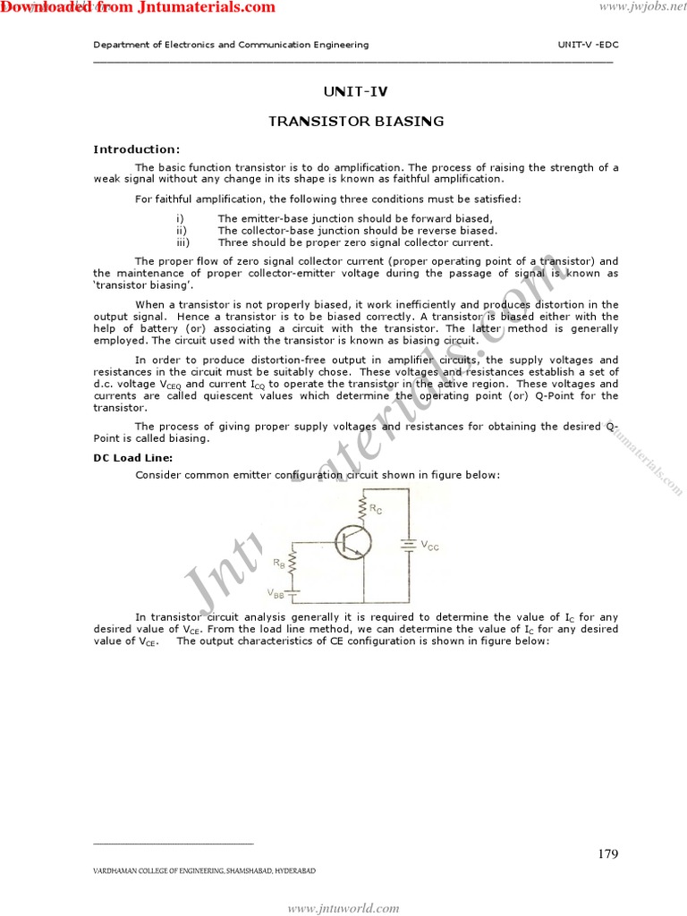 Unit-IV Transistor Biasing PDF | Download Free PDF | Amplifier | Transistor