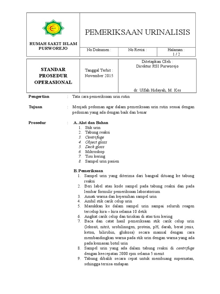 Spo Pemeriksaan Urinalisis | PDF | Pengembangan Diri | Kesehatan Holistik