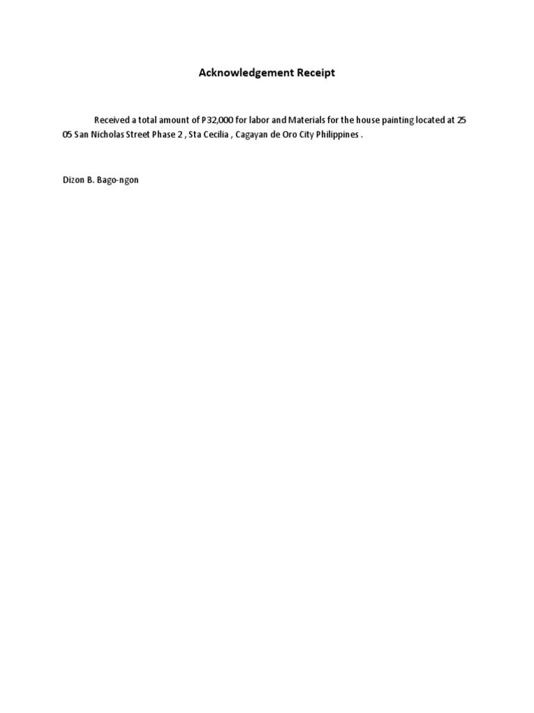 Acknowledgement Receipt For House Painting | PDF