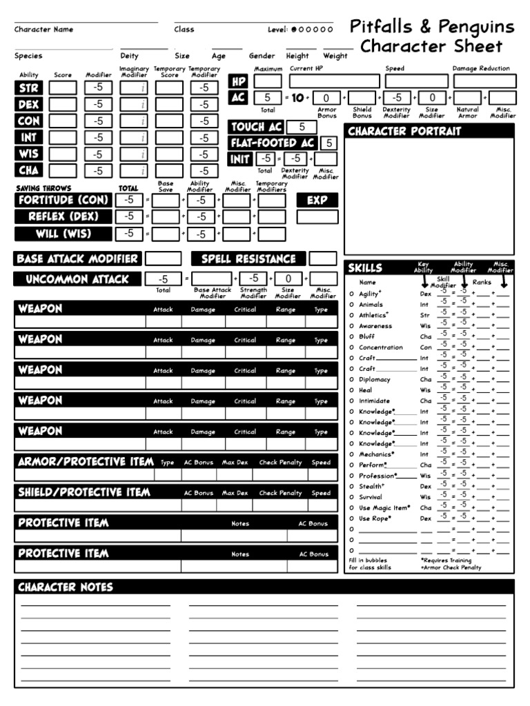 Pitfalls and Penguins Character Sheet | PDF