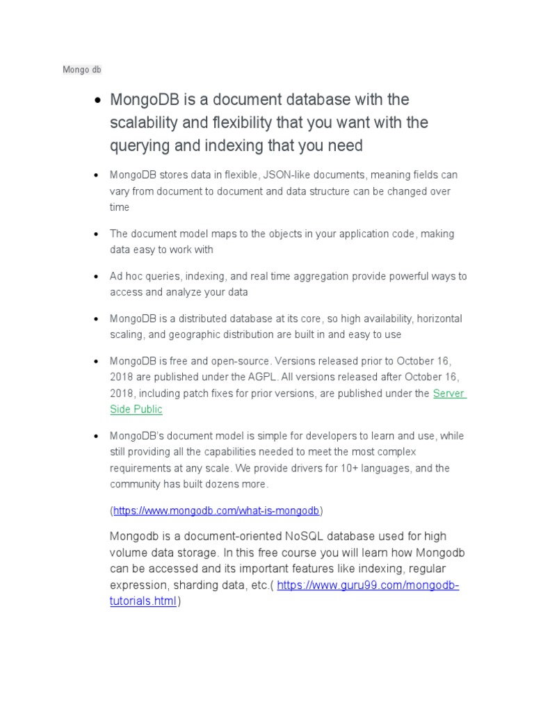 Mongodb Is A Document Database With The Scalability and Flexibility That You Want With The ...