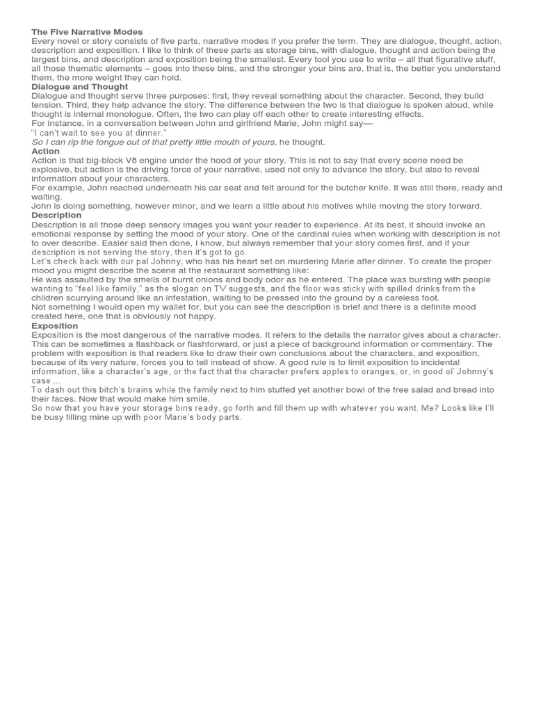 The Five Narrative Modes | PDF | Narrative | Dialogue