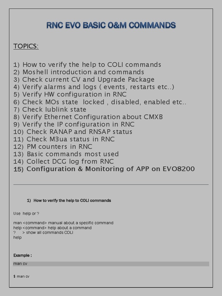 Ericsson RNC EVO BASIC COMMANDS 2 PDF | PDF Ericsson RNC EVO BASIC COMMANDS 2 PDF | PDF