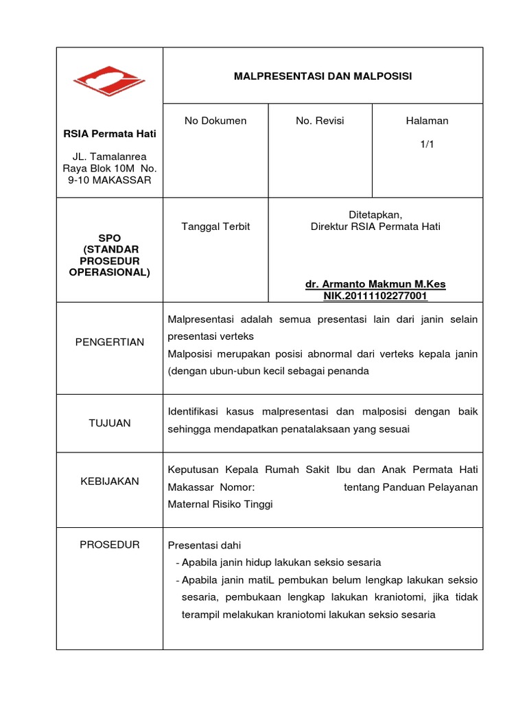 Spo Malpresentasi | PDF