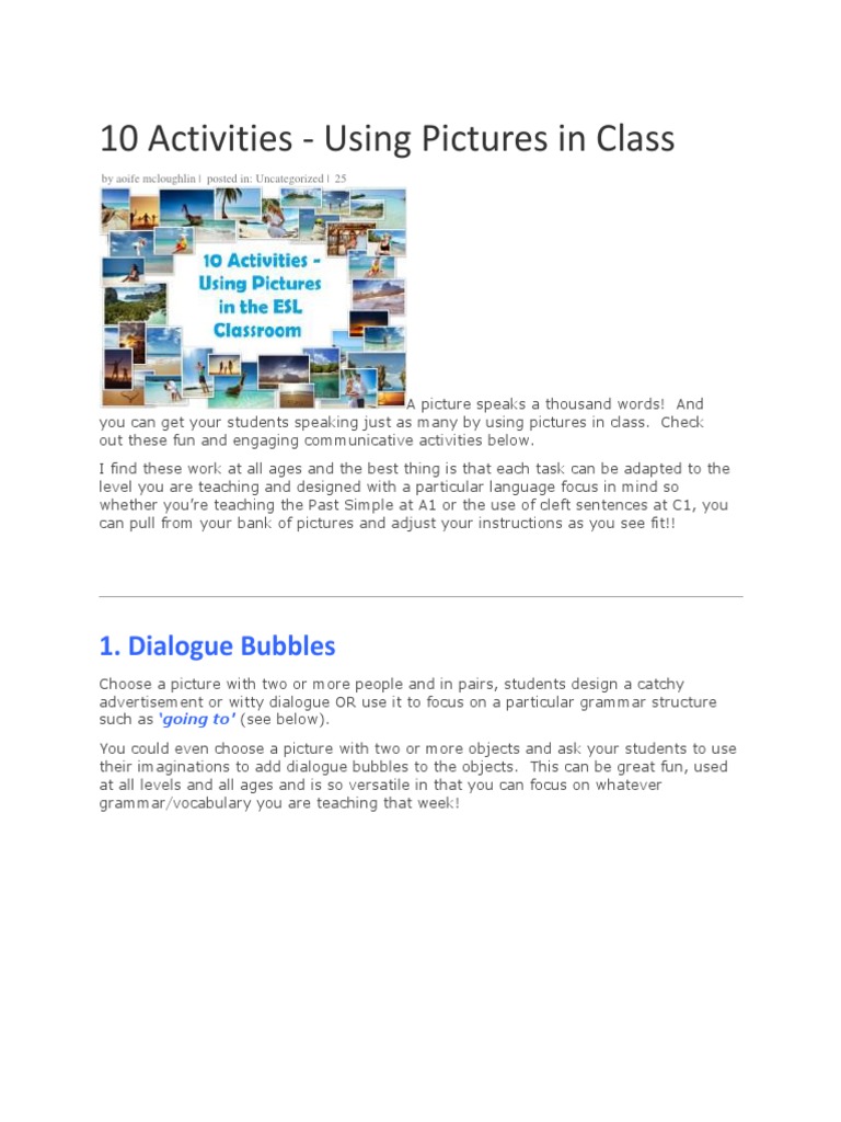 10 Activities - Using Pictures in Class: 1. Dialogue Bubbles | PDF ...