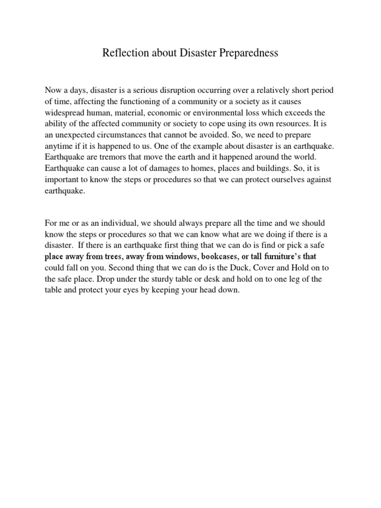 Reflection About Disaster Preparedness | PDF