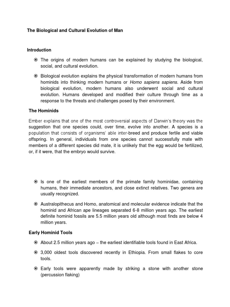 The Biological and Cultural Evolution | PDF | Homo | Homo Sapiens