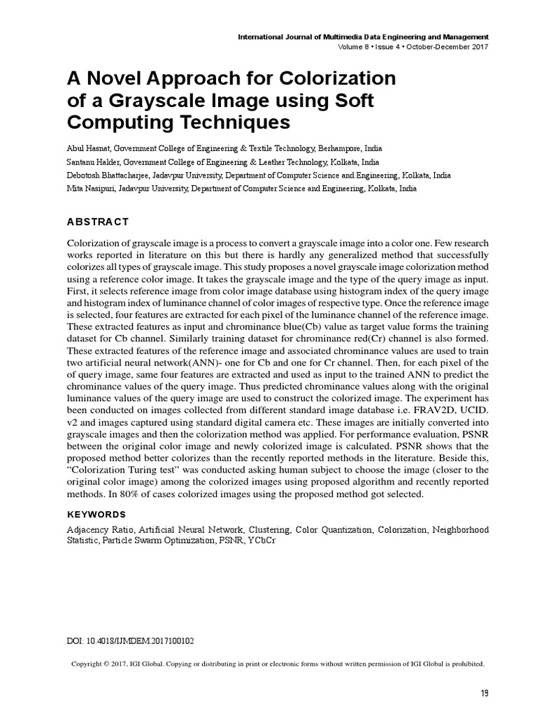 A Novel Approach For Colorization of A Grayscale Image Using Soft ...