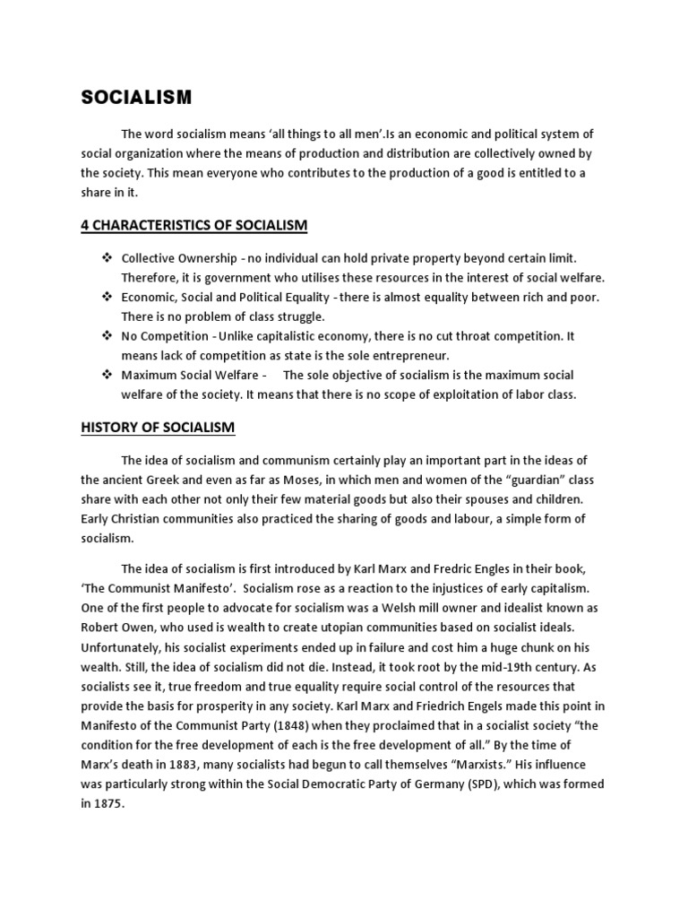 4 Characteristics of Socialism | PDF | Socialism | The Communist Manifesto
