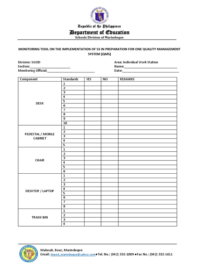 5S Implementation Monitoring Tool | PDF