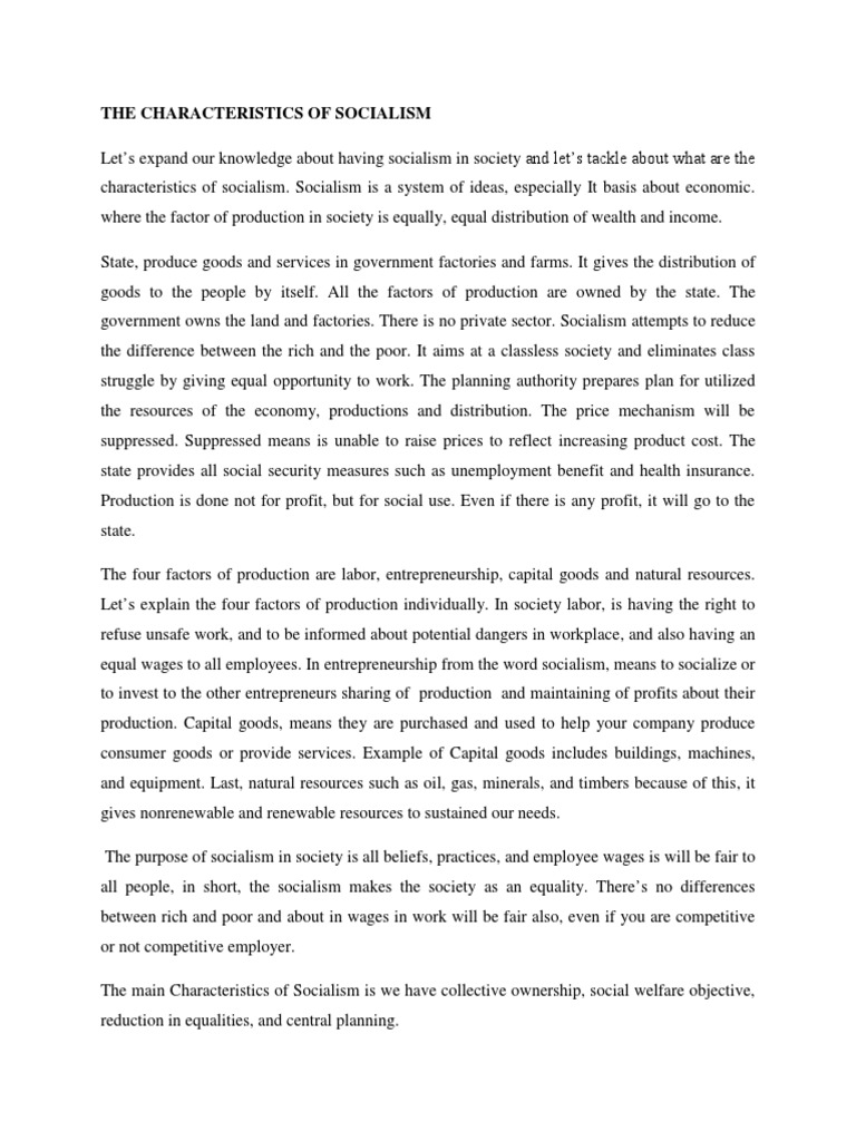The Characteristics of Socialism | PDF | Factors Of Production | Socialism