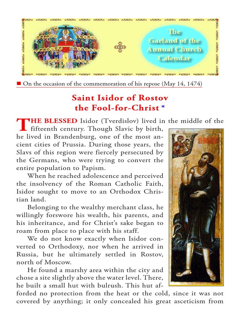 Saint Isidor of Rostov The Fool-for-Christ | PDF | Miracle | Saint
