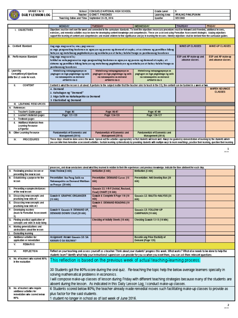DLL - Araling Panlipunan-9 (Sept 26-30) | PDF | Behavior Modification | Psychological Concepts
