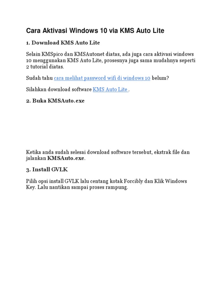 Cara Aktivasi Windows 10 Via KMS Auto Lite | PDF