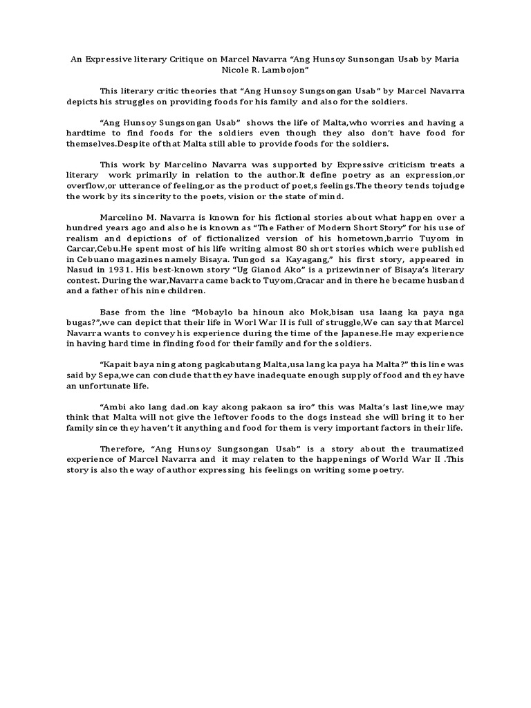 An Expressive Literary Critique On Marcel Navarra | PDF