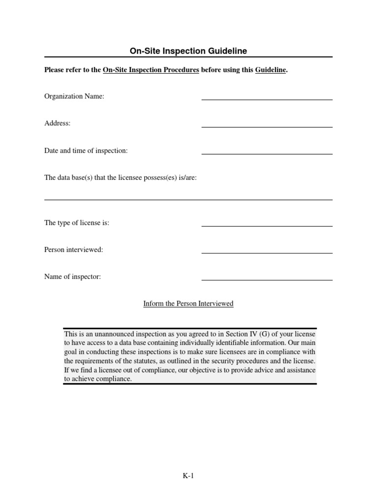 Please Refer To The On-Site Inspection Procedures Before Using This ...