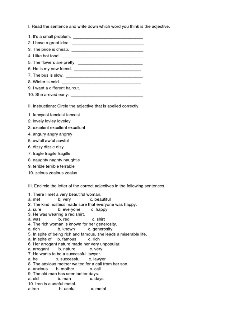 Adjective Quiz | PDF