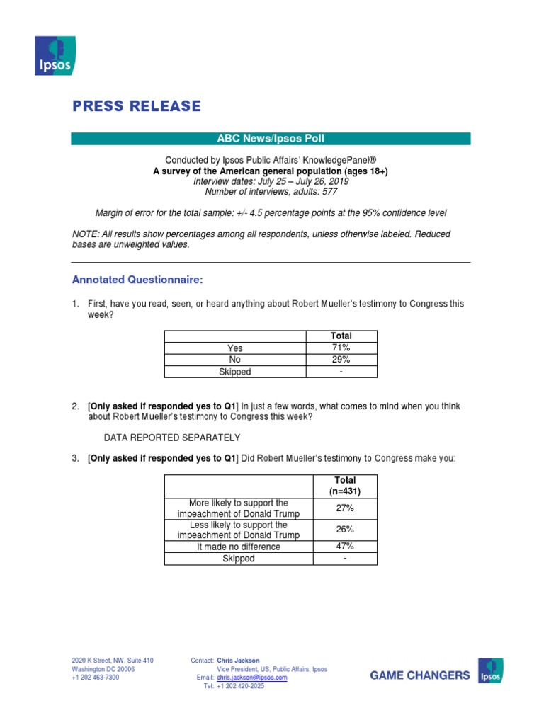 ABC News/Ipsos Poll July 25-26 | PDF | Race And Ethnicity In The United ...
