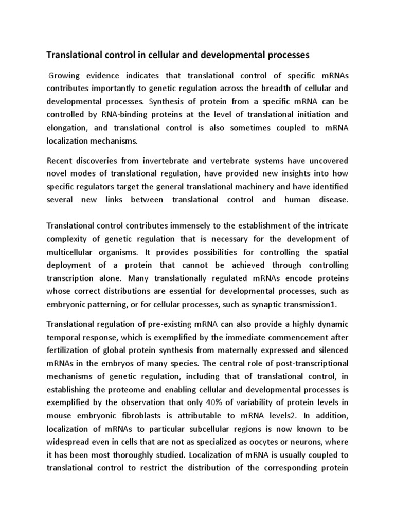 Translational Control in Cellular and Developmental Processes | PDF ...