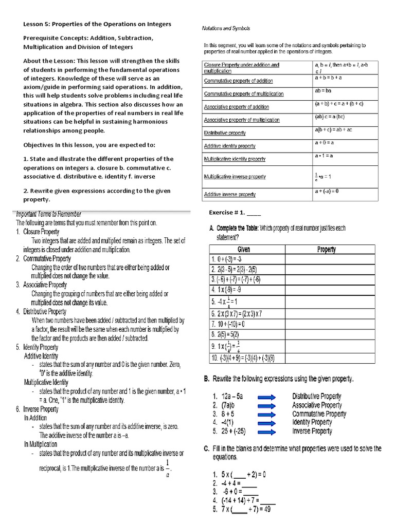 Properties of Integers Part I | PDF