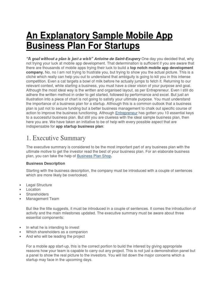 An Explanatory Sample Mobile App Business Plan For Startups | PDF ...