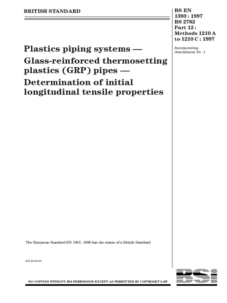 BS en 1393 1997 | PDF | Fiberglass | Pipe (Fluid Conveyance)